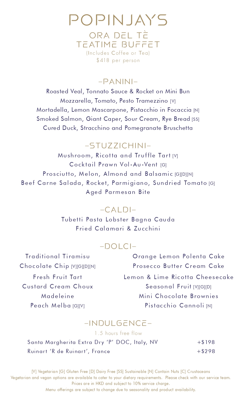 Popinjays "ORA DEL TÈ" TEATIME BUFFET